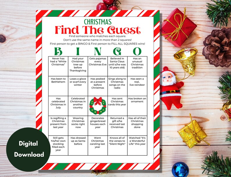 Christmas Find the Guest Bingo Ice Breaker Game Mix & Mingle - Etsy