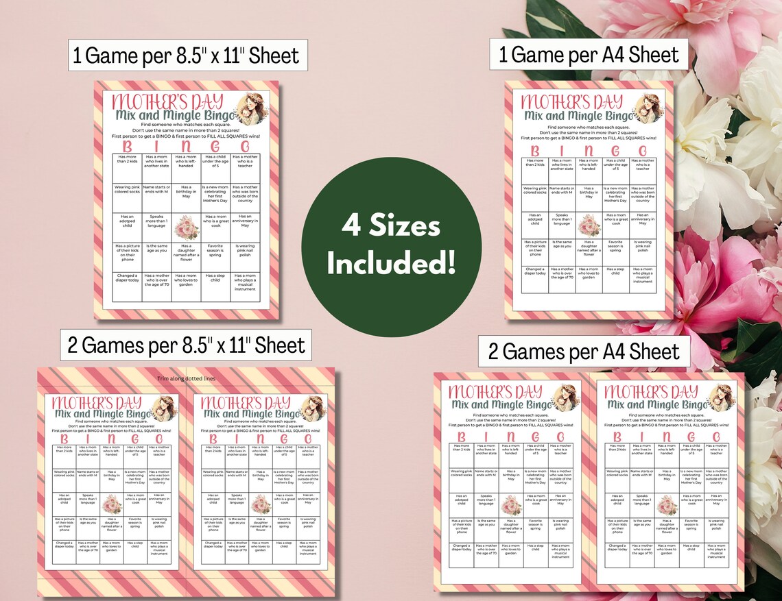 Mothers Day Find the Guest Bingo | Ice Breaker Game | Mix & Mingle Game ...