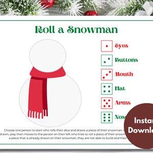 Roll a Snowman, Dice Game, Christmas Drawing Game, Printable Christmas ...
