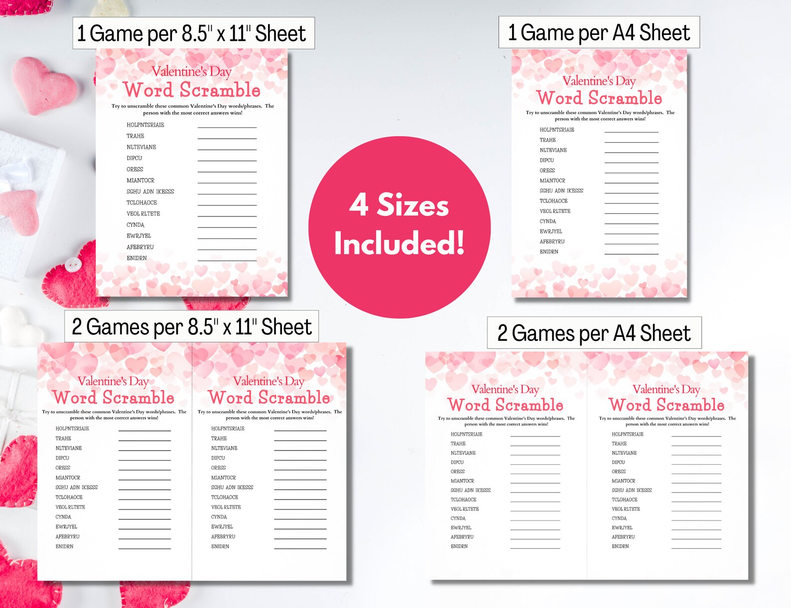Valentines Day Word Scramble Game, Valentines Day Unscramble Game ...