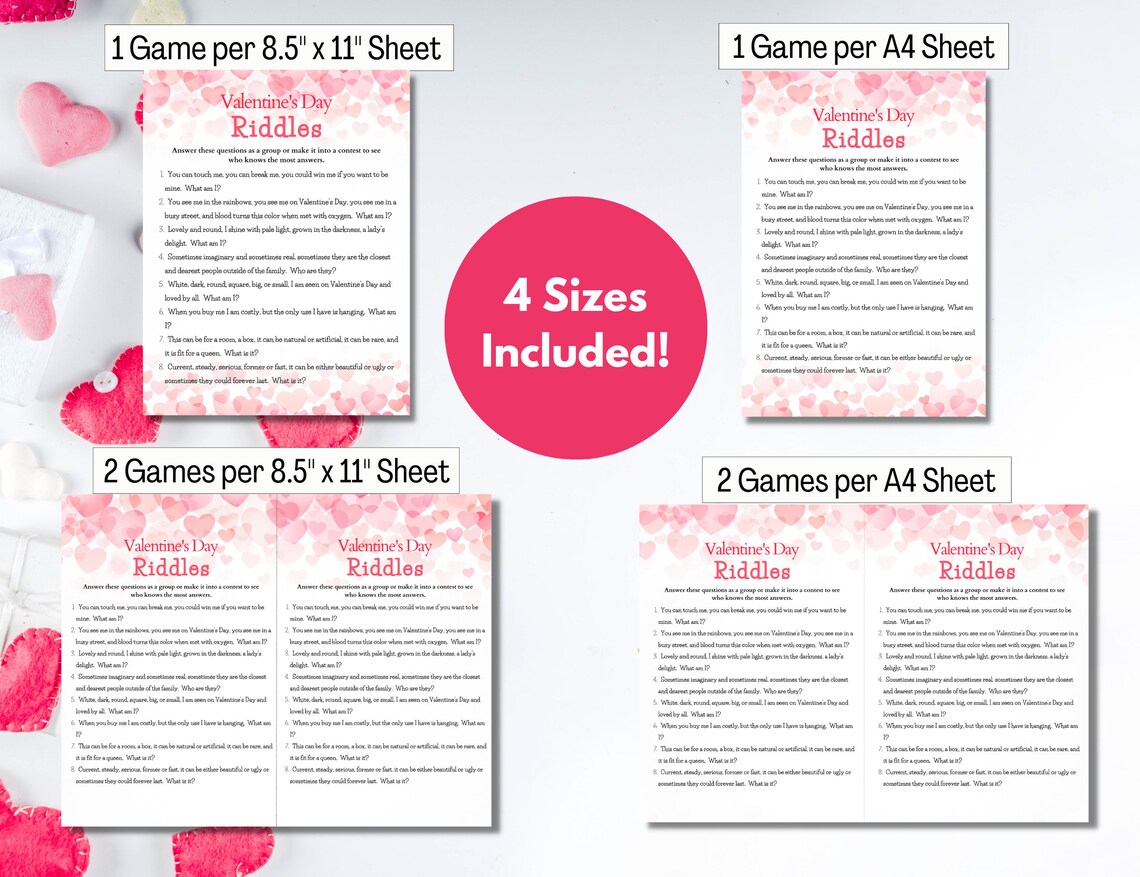 Valentines Day Riddle Game, Valentines Day Trivia Game, Valentines Day ...