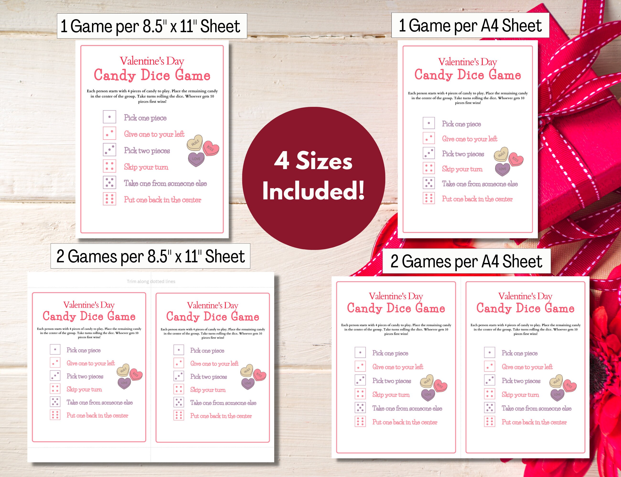 Valentines Day Candy Dice Game, Valentines Day Kids Game, Valentines ...