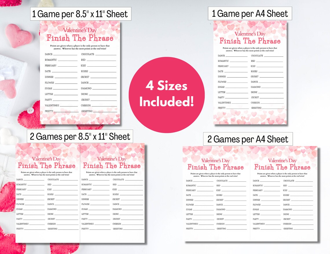Valentines Day Finish the Phrase Game, Fill in the Blank, Valentines ...