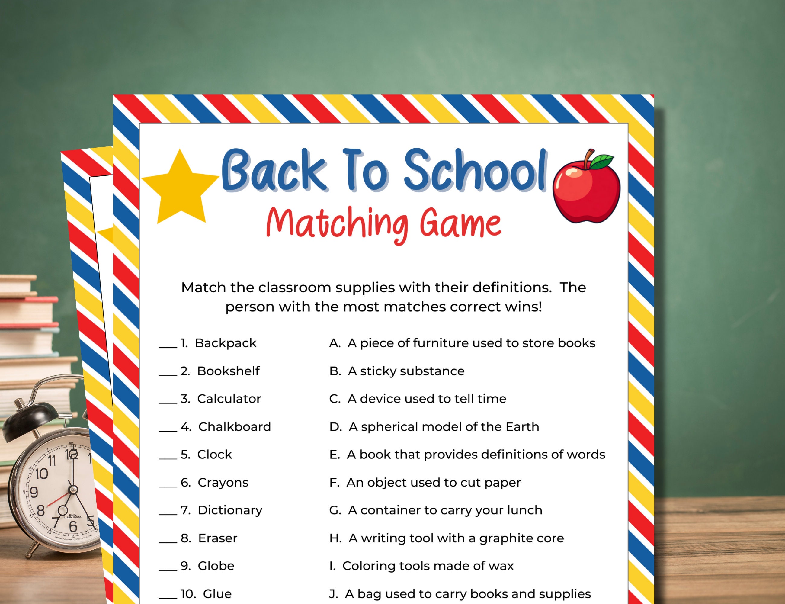 Back to School Matching Game Back to School Games Back to - Etsy