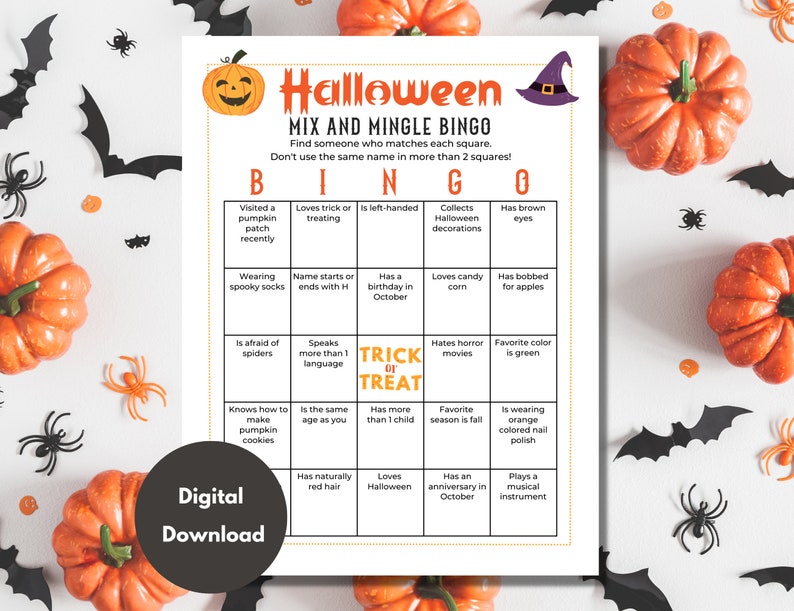 Halloween Find the Guest Bingo | Halloween Games | Ice Breaker Game ...