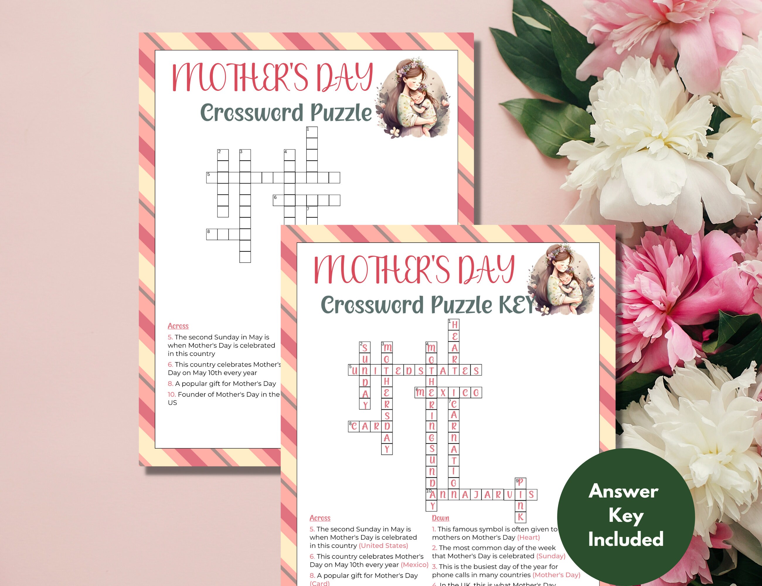 Mothers Day Crossword Puzzle Mothers Day Word Puzzle Mothers Day Games ...