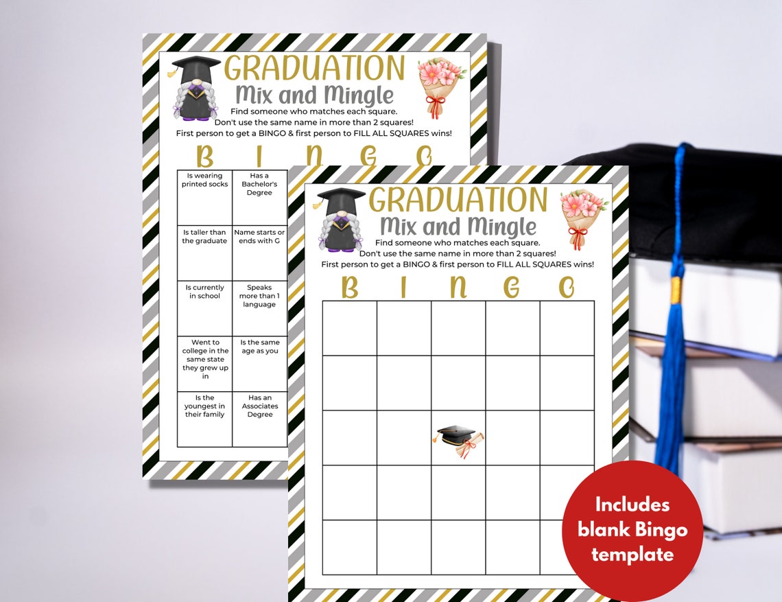 Graduation Find the Guest Bingo Ice Breaker Game Mix & Mingle Game Find ...