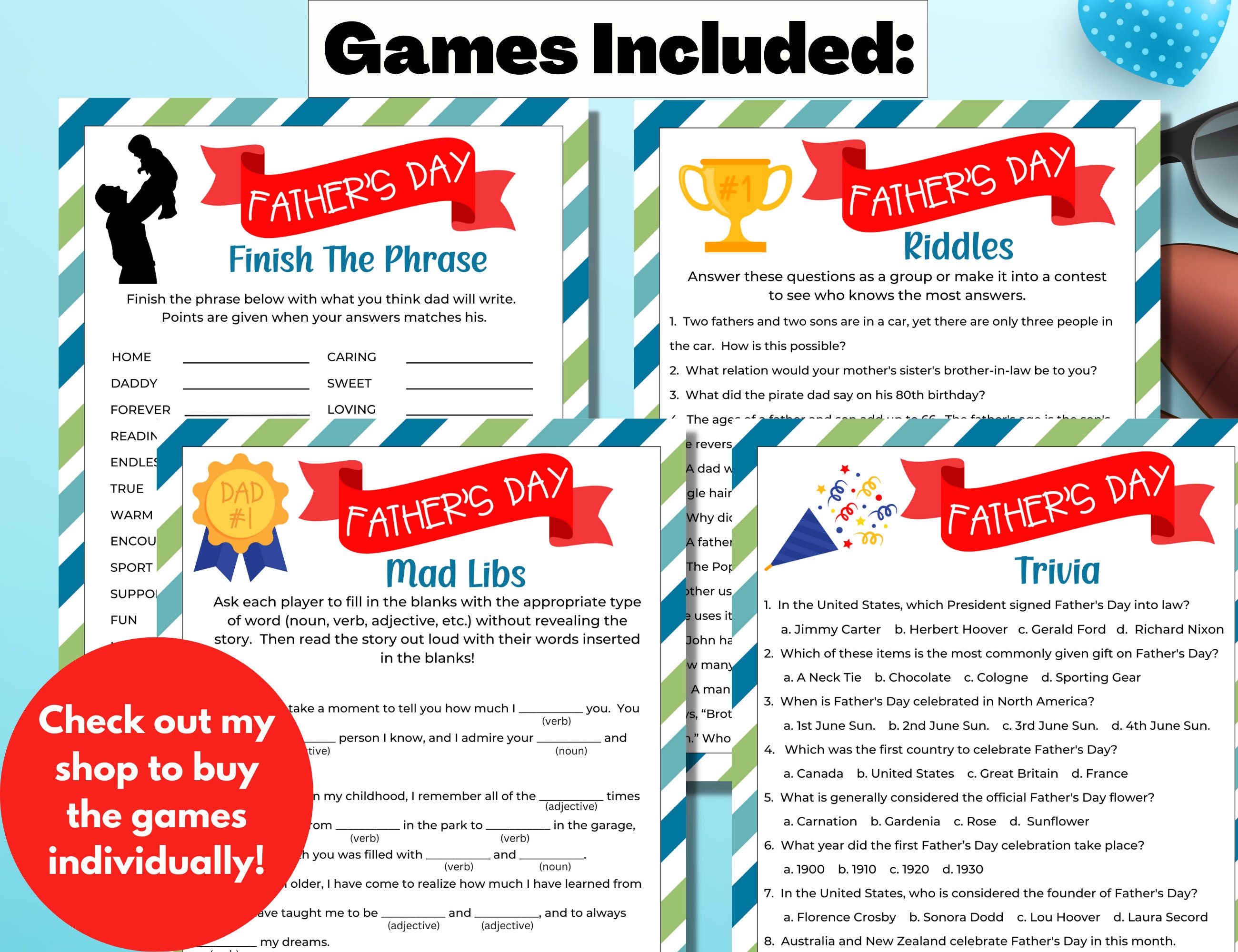 Fathers Day Games Fathers Day Party Game Fathers Day Game Bundle ...