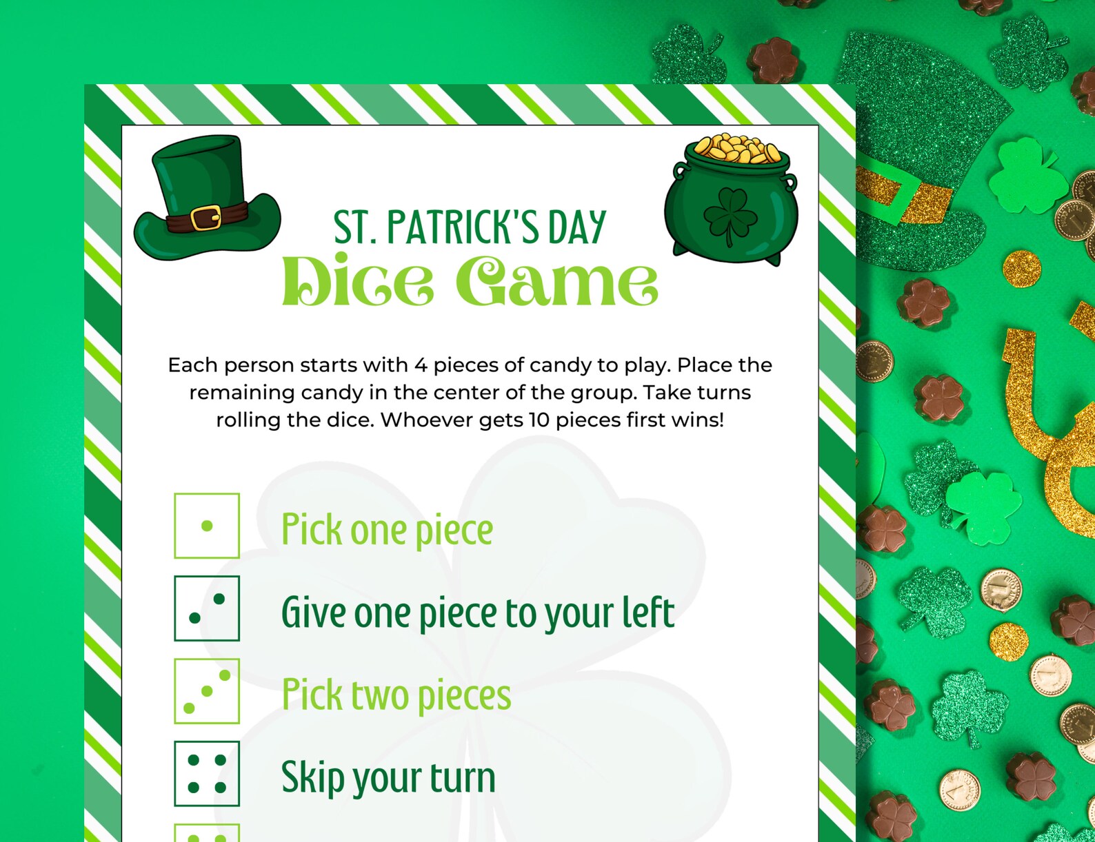 St Patrick's Day Candy Dice Game, St Patrick's Day Kids Game, St ...