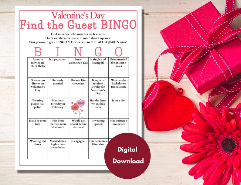Valentines Day Find the Guest Bingo, Ice Breaker Game, Mix & Mingle ...