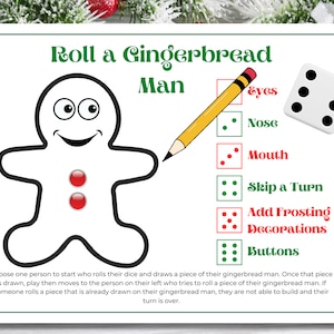 Roll a Gingerbread Man, Dice Game, Christmas Drawing Game, Printable ...