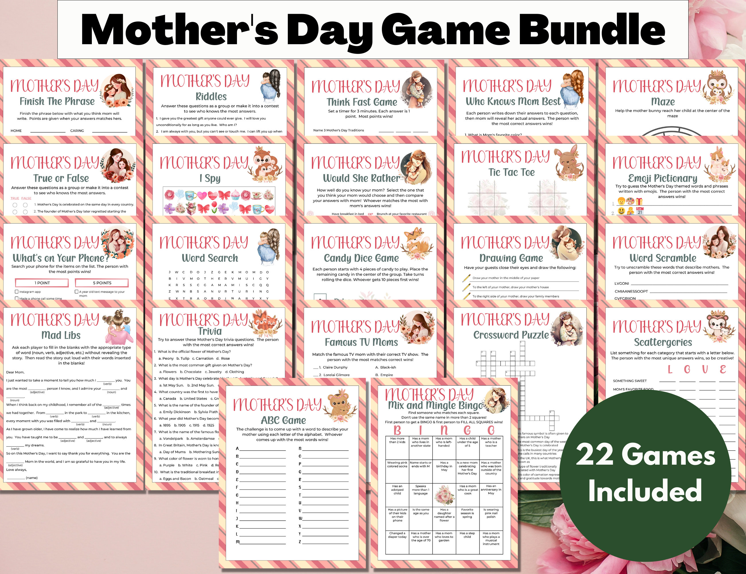 Mothers Day Games Mothers Day Party Game Mothers Day Game Bundle ...