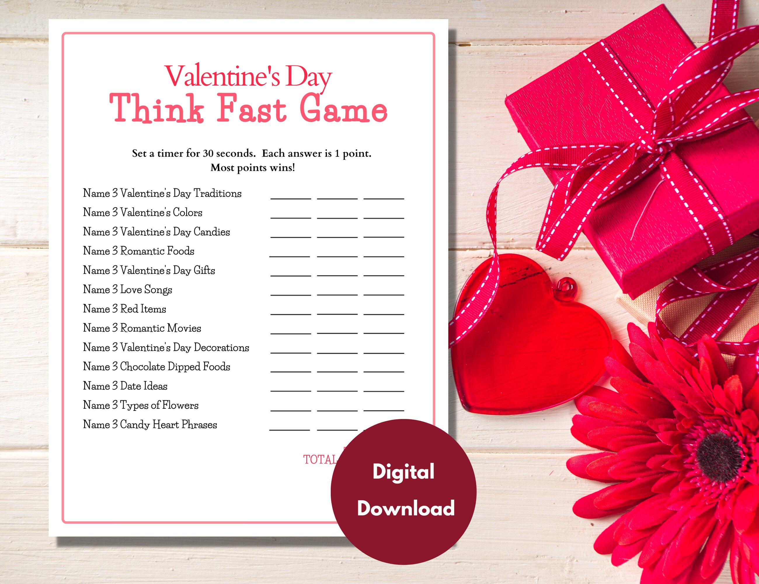 Valentines Day Think Fast Game, Valentines Day Games, Valentines Day ...