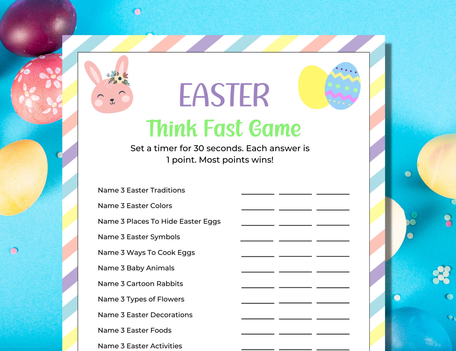 Easter Think Fast Game | Easter Trivia Game | Printable Easter Games ...