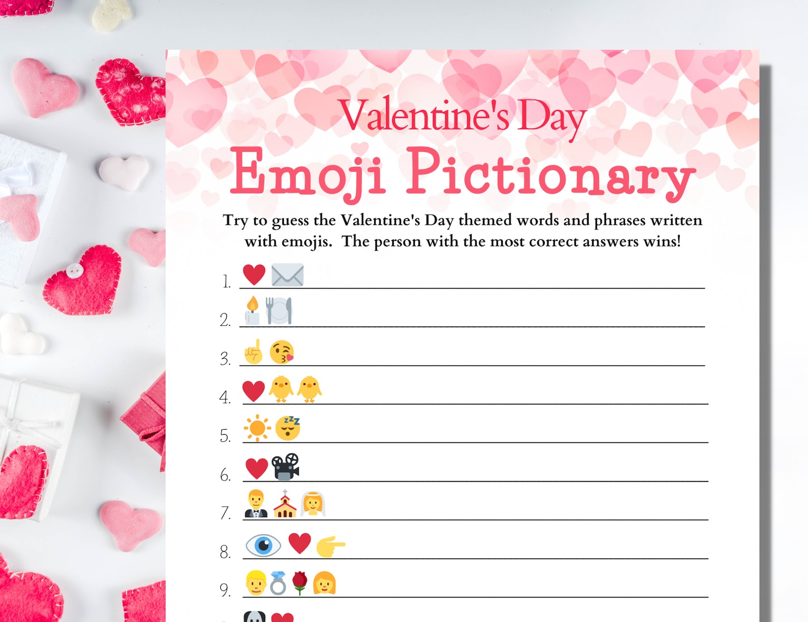 Valentines Day Emoji Pictionary Game, Valentines Day Emoji Game ...