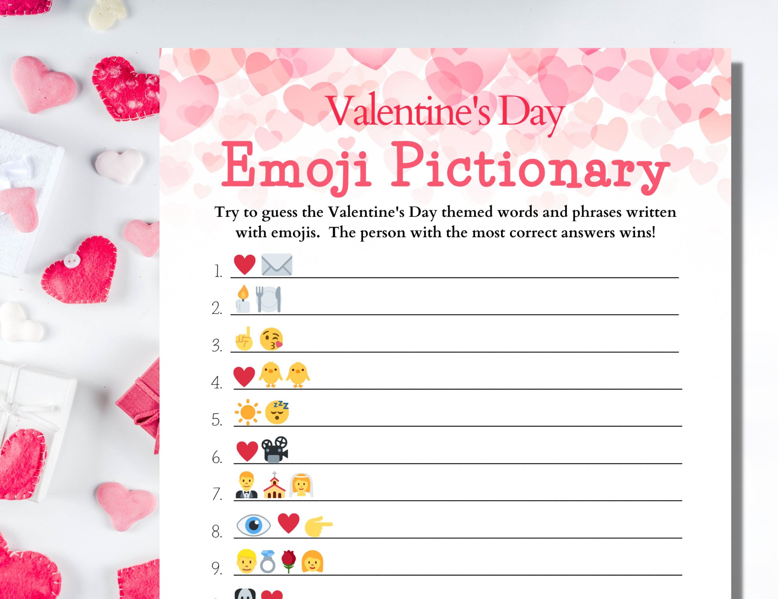 Valentines Day Emoji Pictionary Game, Valentines Day Emoji Game ...