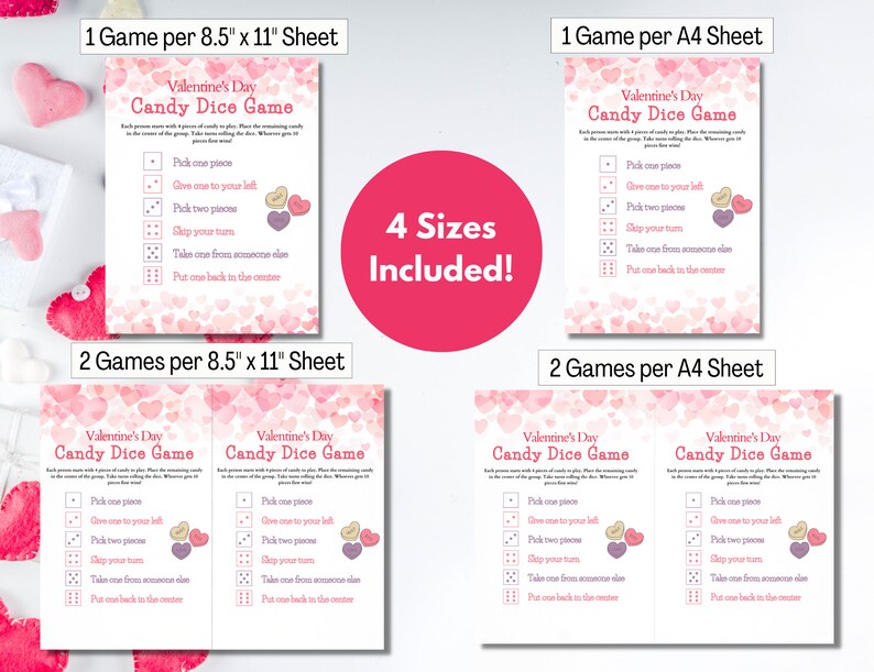 Valentines Day Candy Dice Game, Valentines Day Kids Game, Valentines ...
