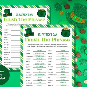 St Patrick's Day Finish the Phrase Game, Fill in the Blank, St Patrick ...