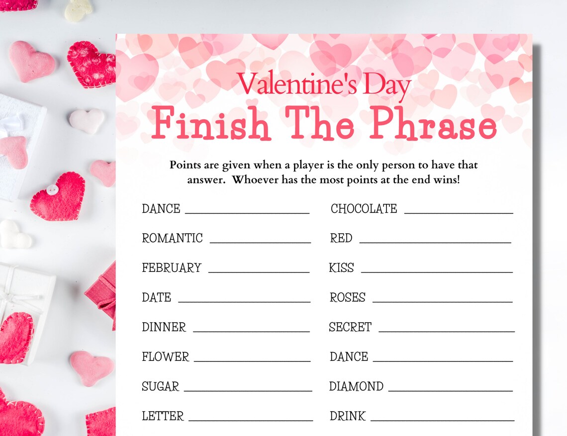 Valentines Day Finish the Phrase Game, Fill in the Blank, Valentines ...