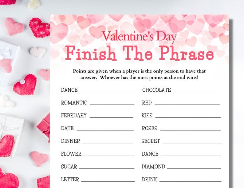 Valentines Day Finish the Phrase Game, Fill in the Blank, Valentines ...