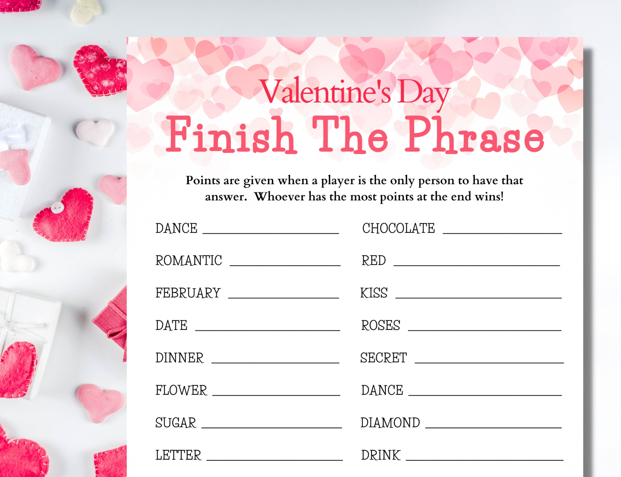 Valentines Day Finish the Phrase Game, Fill in the Blank, Valentines ...