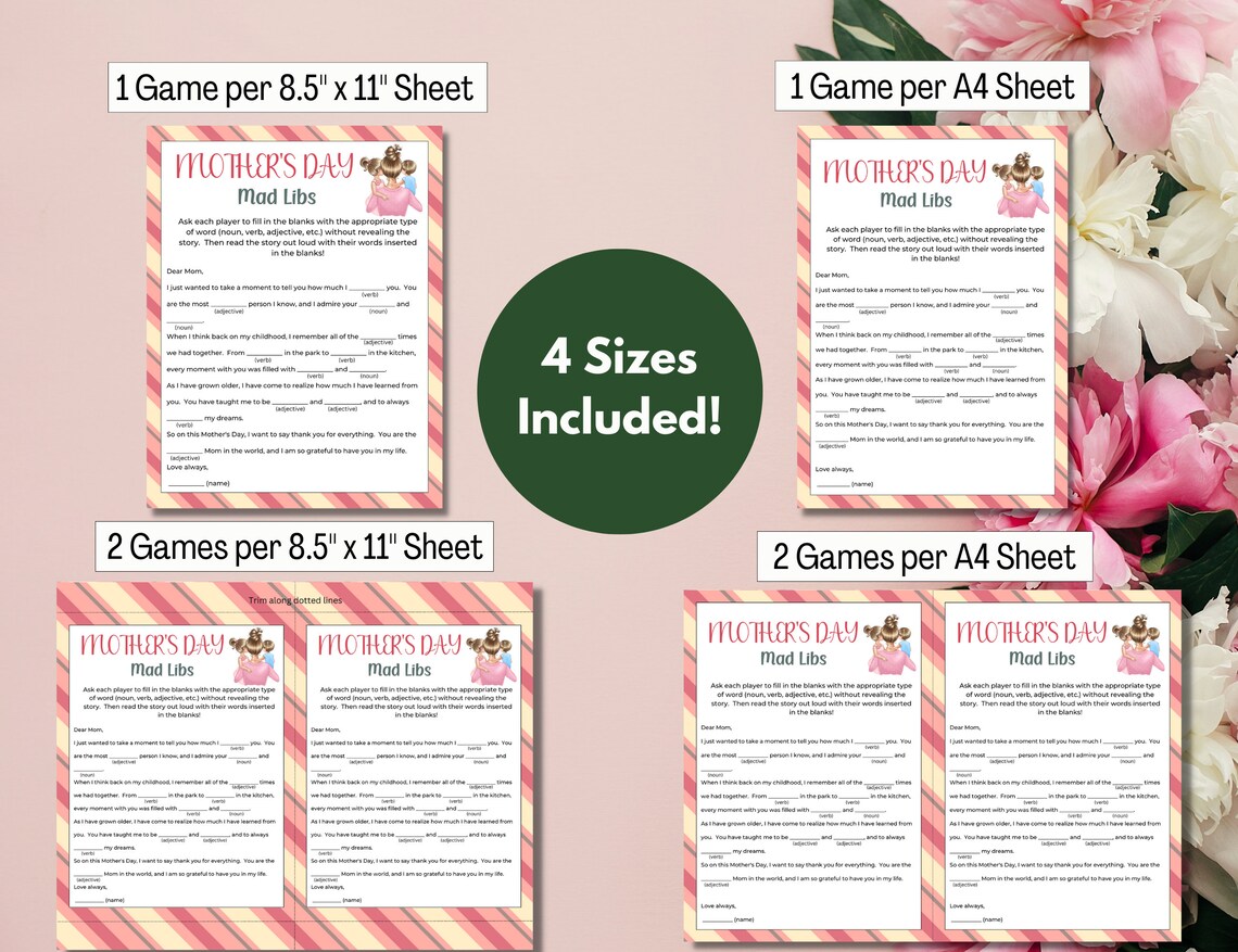 Mothers Day Mad Libs Game | Mothers Day Game | Kids Game | Mothers Day ...