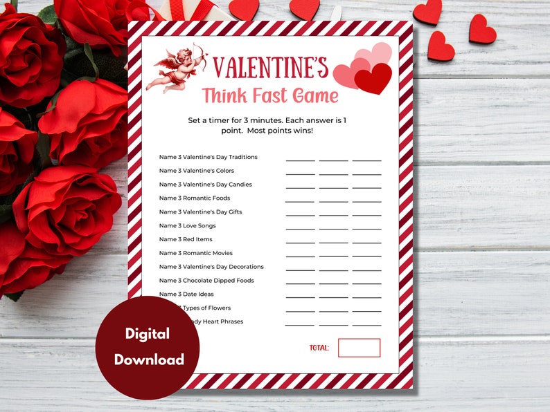 Valentines Day Think Fast Game | Valentines Day Games | Valentines ...
