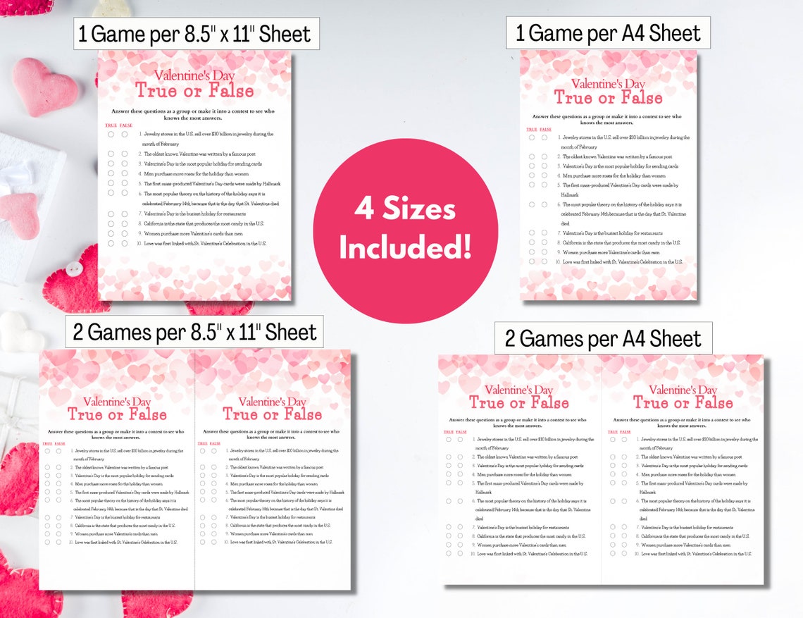 Valentines Day True or False Game, Valentines Day Trivia Game ...