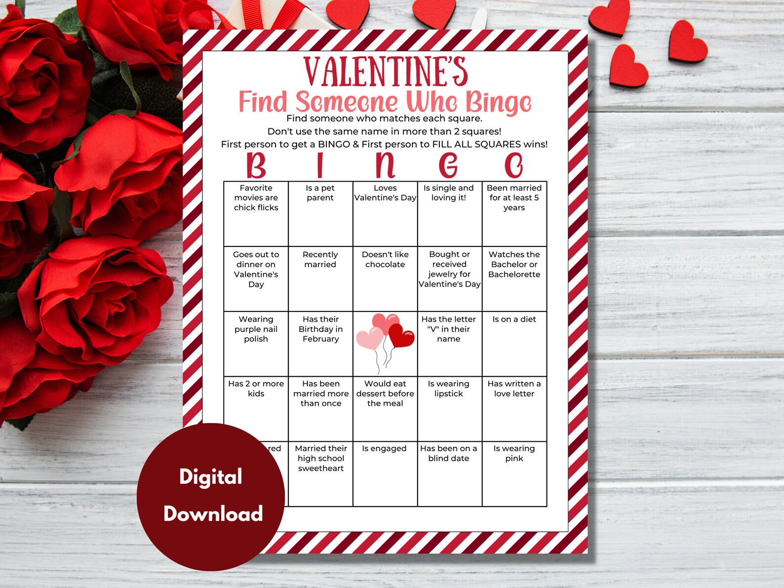 Valentines Find Someone Who Bingo | Ice Breaker Game | Mix & Mingle ...