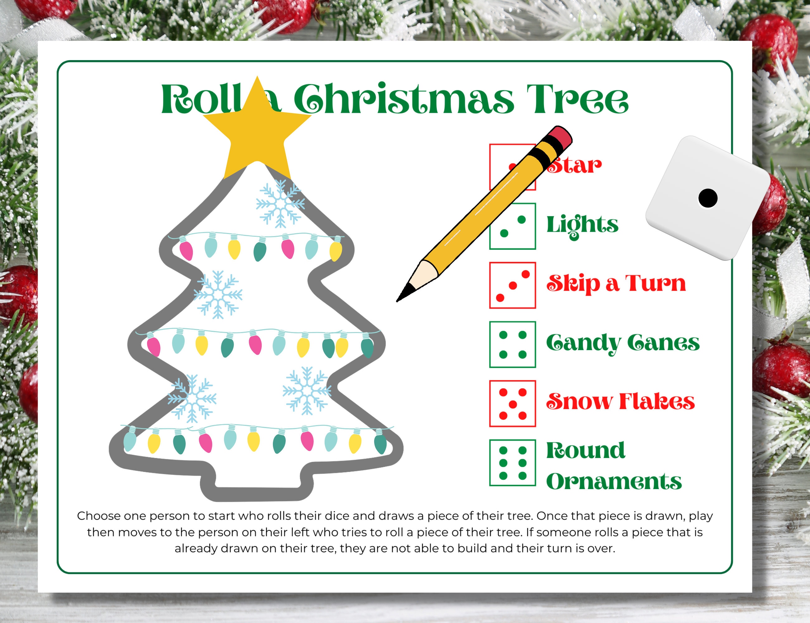 Roll a Christmas Drawing, Dice Game, Christmas Printable Game, Kids ...