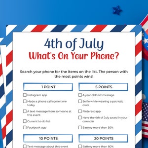 4th of July What's on Your Phone Game | Scavenger Hunt | What's in Your ...