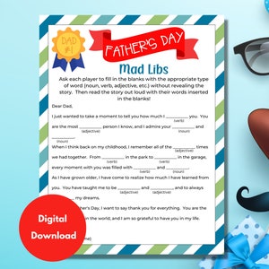Fathers Day Mad Libs Game | Fathers Day Game | Kids Game | Fathers Day ...