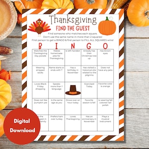 Thanksgiving Find the Guest Bingo | Ice Breaker Game | Mix & Mingle ...