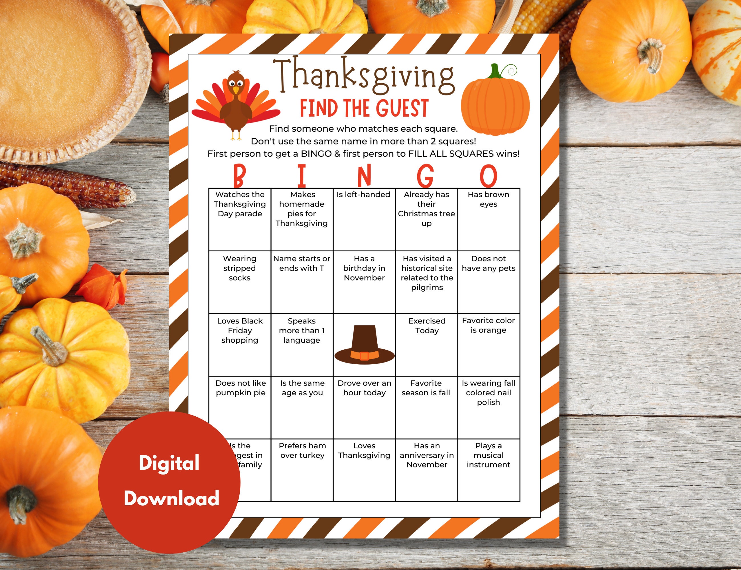 Thanksgiving Find the Guest Bingo | Ice Breaker Game | Mix & Mingle ...