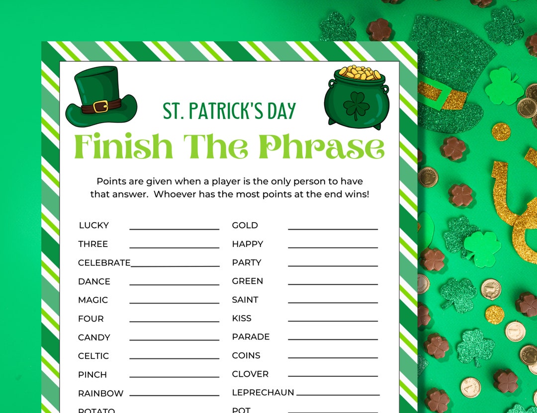 St Patrick's Day Finish the Phrase Game, Fill in the Blank, St Patrick ...