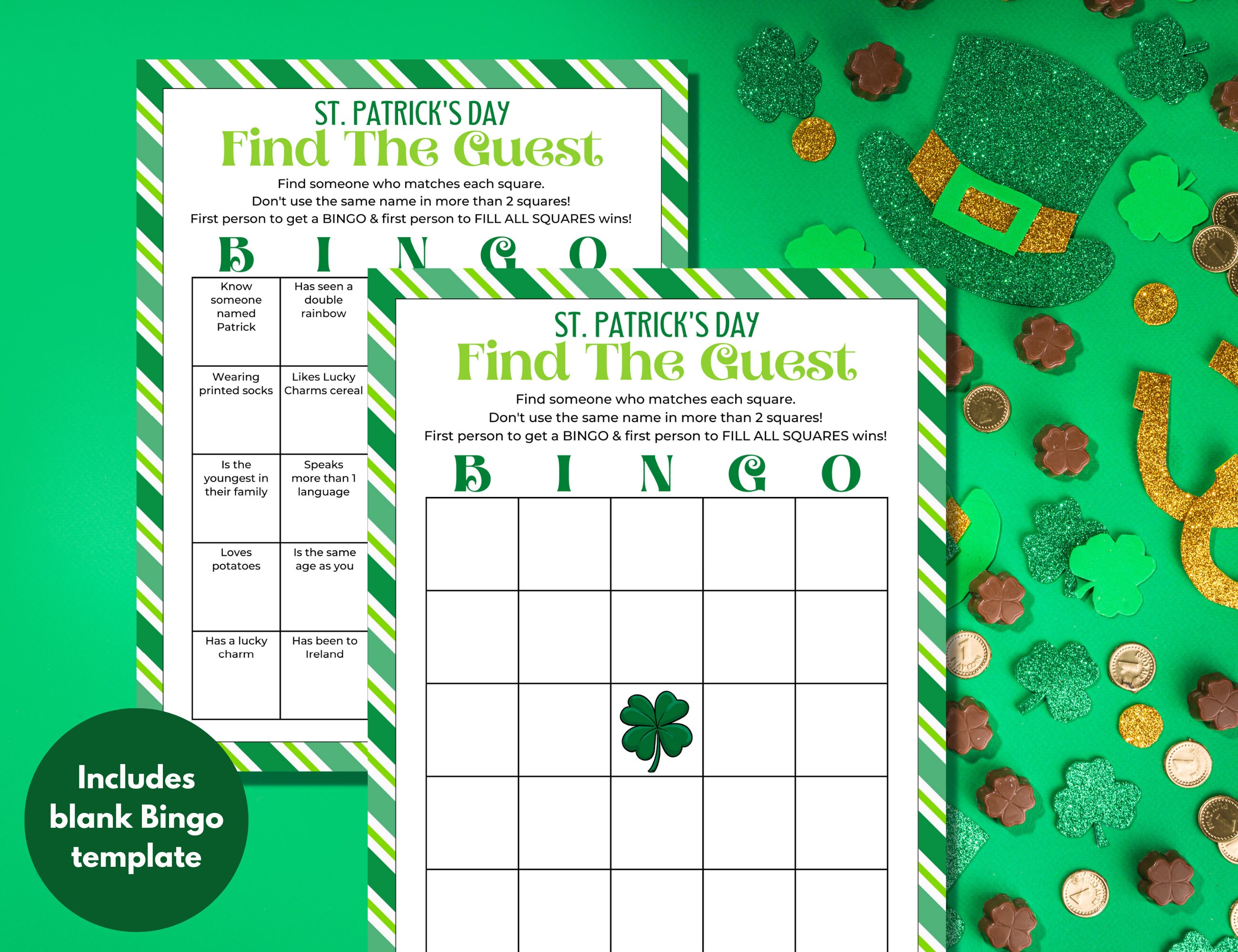 St Patrick's Day Find the Guest Bingo, Ice Breaker Game, Mix & Mingle ...