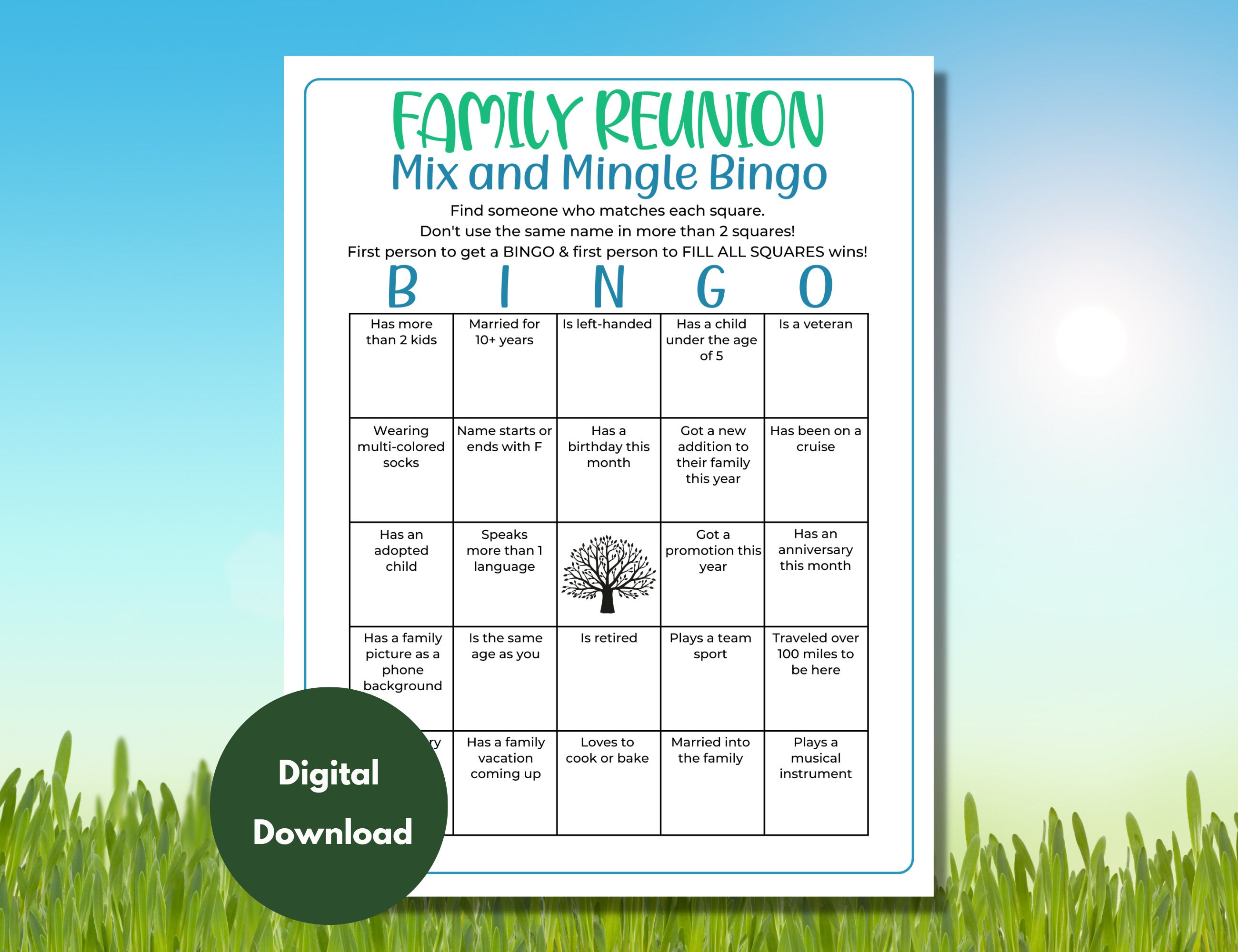 Family Reunion Find the Guest Bingo Ice Breaker Game Mix & Mingle Game ...