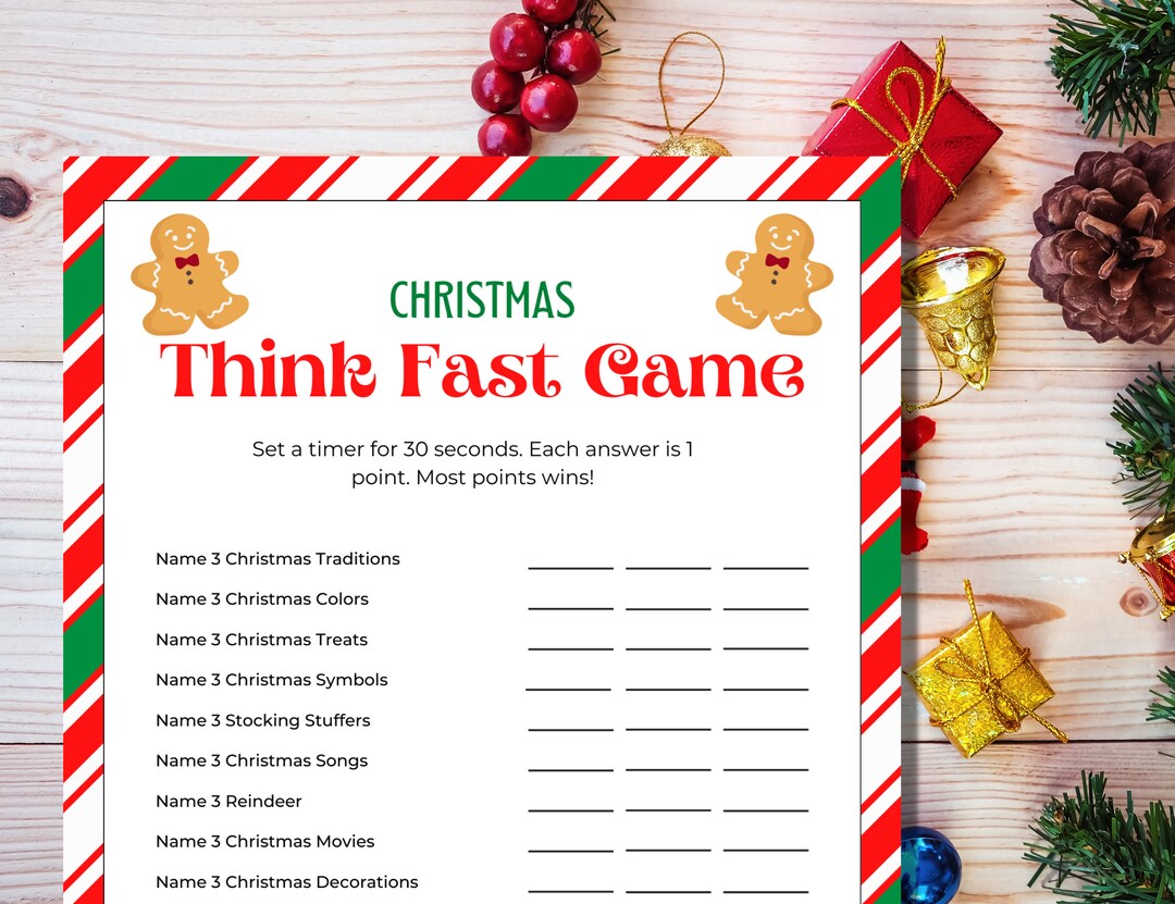 Christmas Think Fast Game Christmas Trivia Game Christmas - Etsy