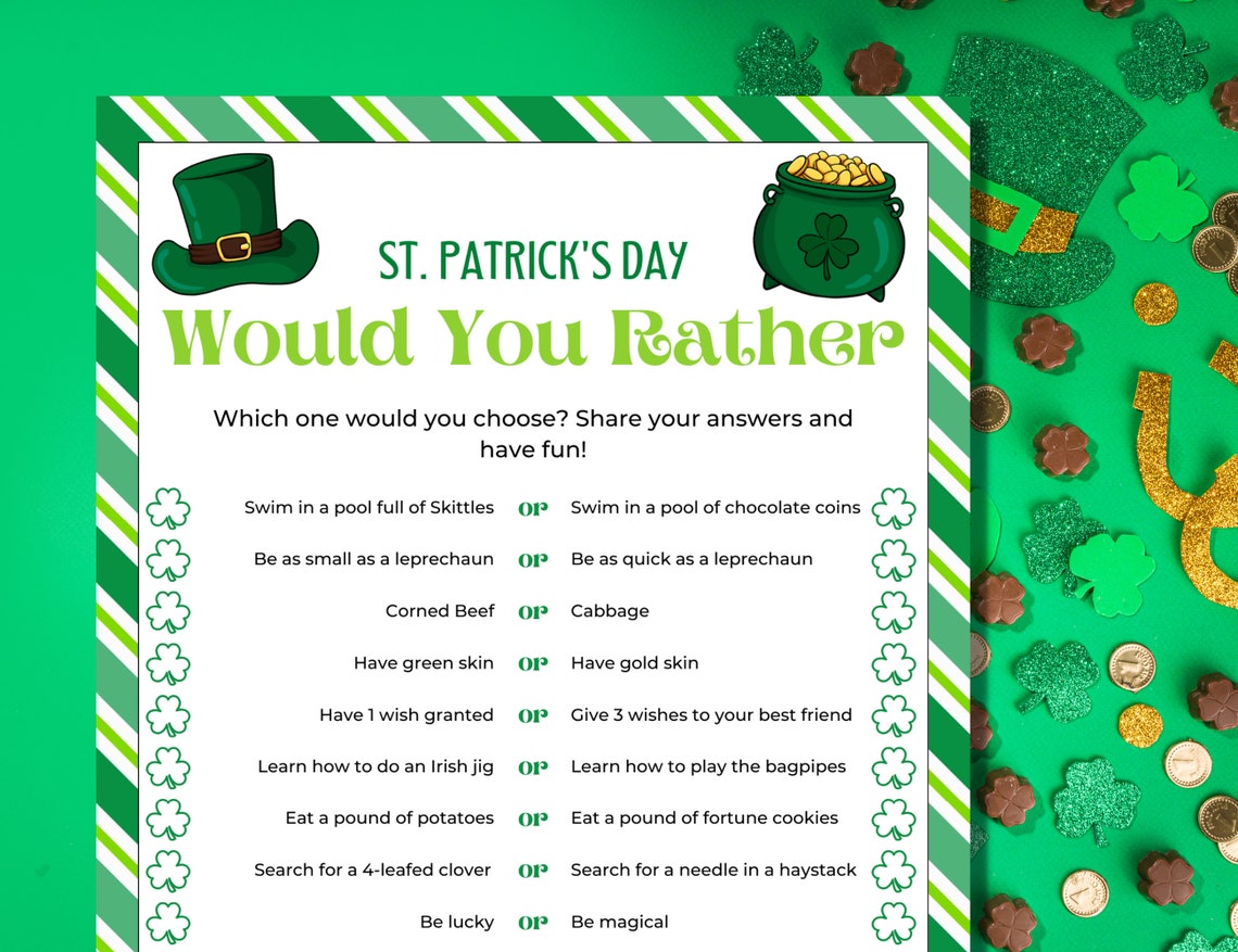 St Patrick's Day Would You Rather, St Patrick's Day This or That Game ...