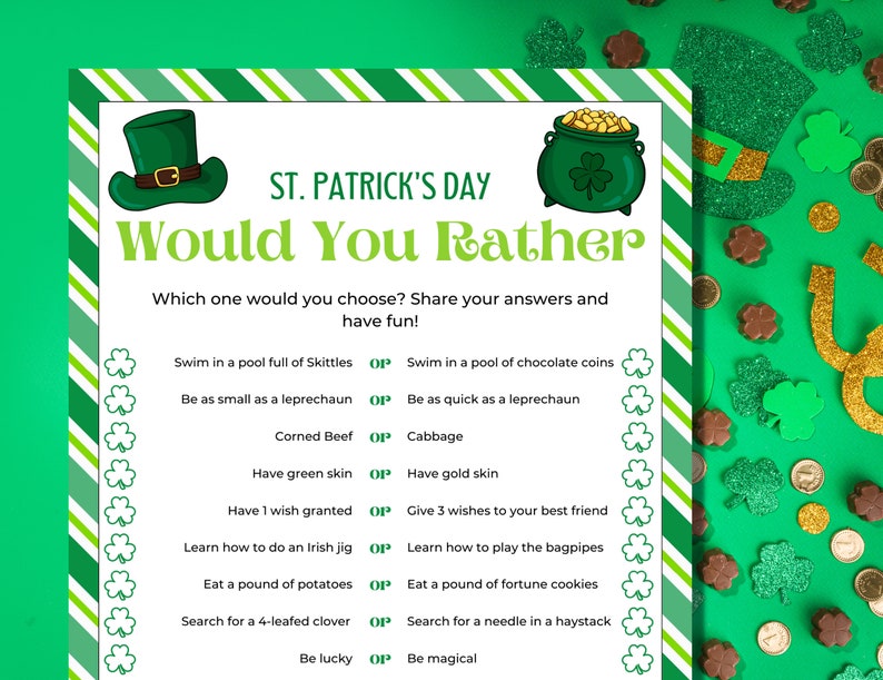 St Patrick's Day Would You Rather, St Patrick's Day This or That Game ...