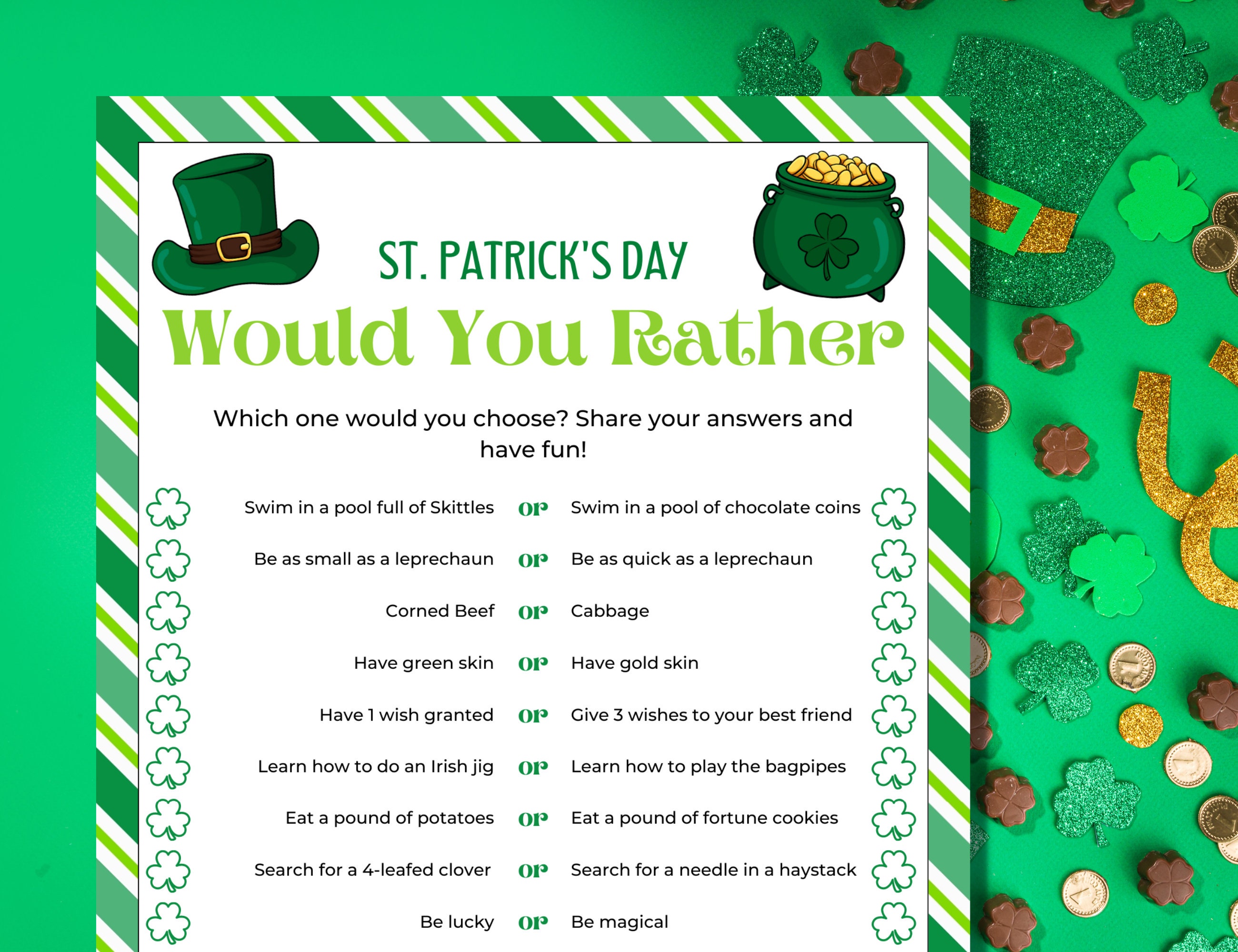 St Patrick's Day Would You Rather, St Patrick's Day This or That Game ...