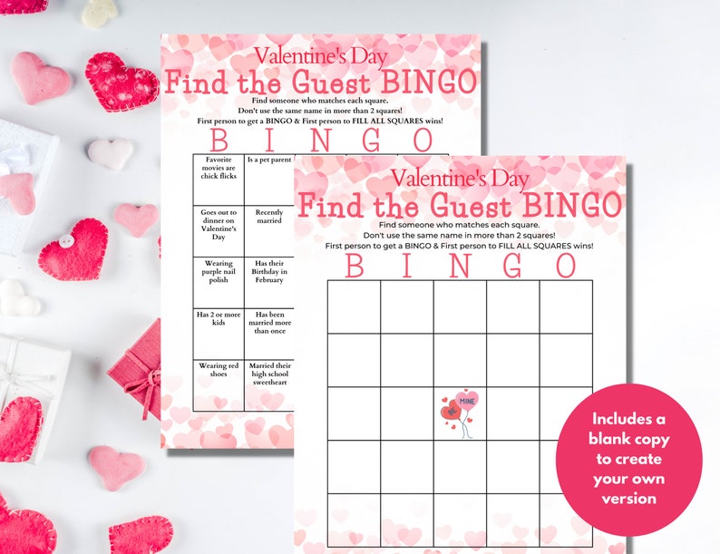 Valentines Day Find the Guest Bingo, Ice Breaker Game, Mix & Mingle ...