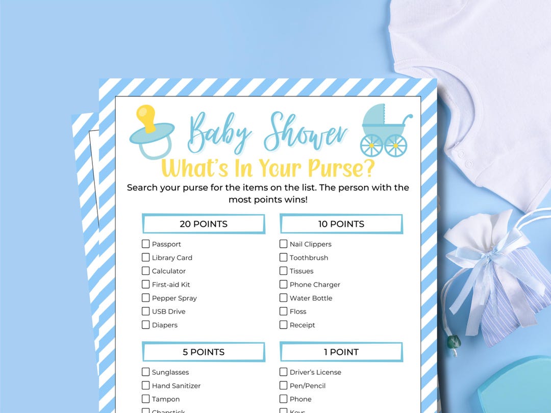 What's in Your Purse Baby Shower Game | Baby Shower Purse Game ...