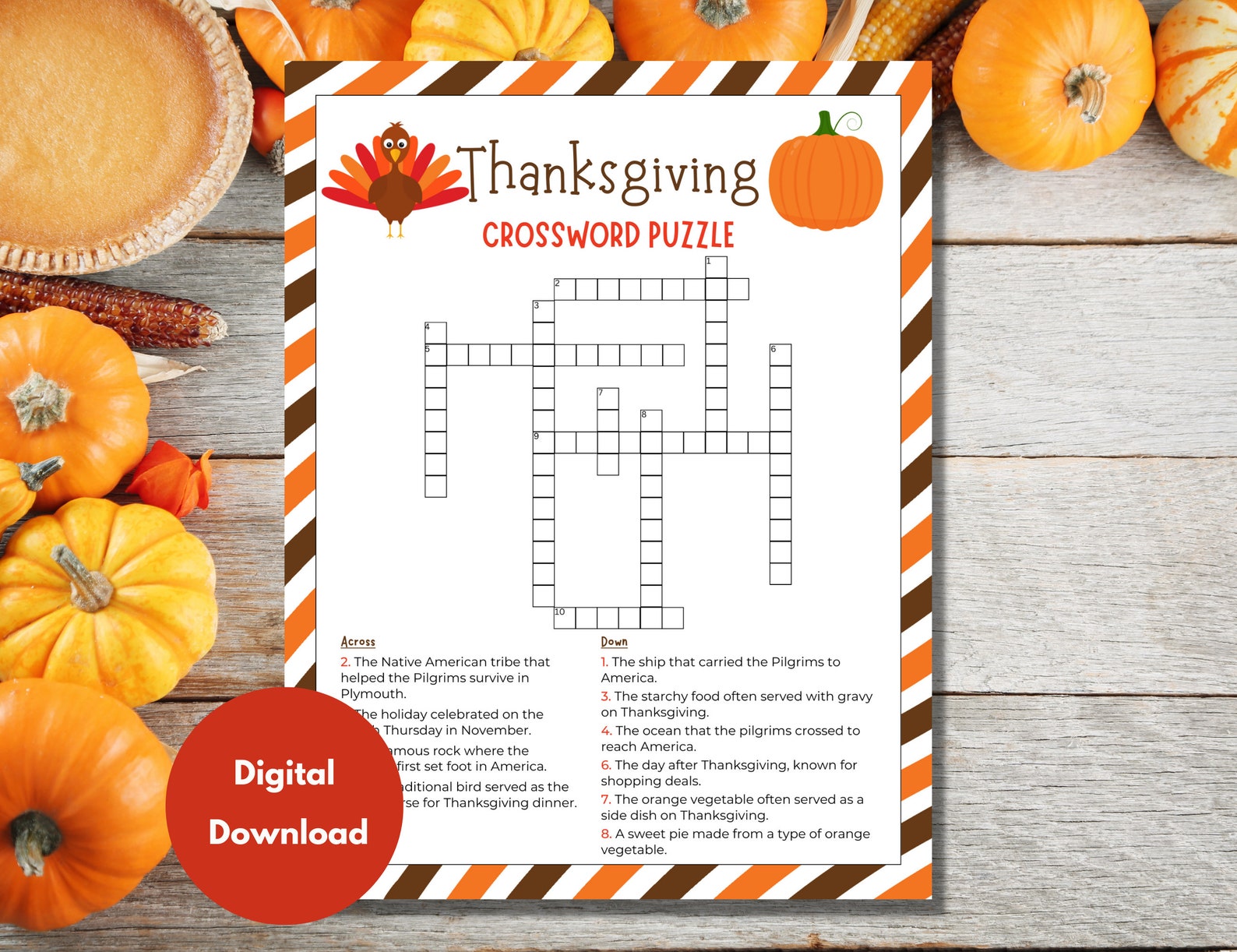 Thanksgiving Crossword Puzzle | Thanksgiving Word Puzzle | Thanksgiving ...