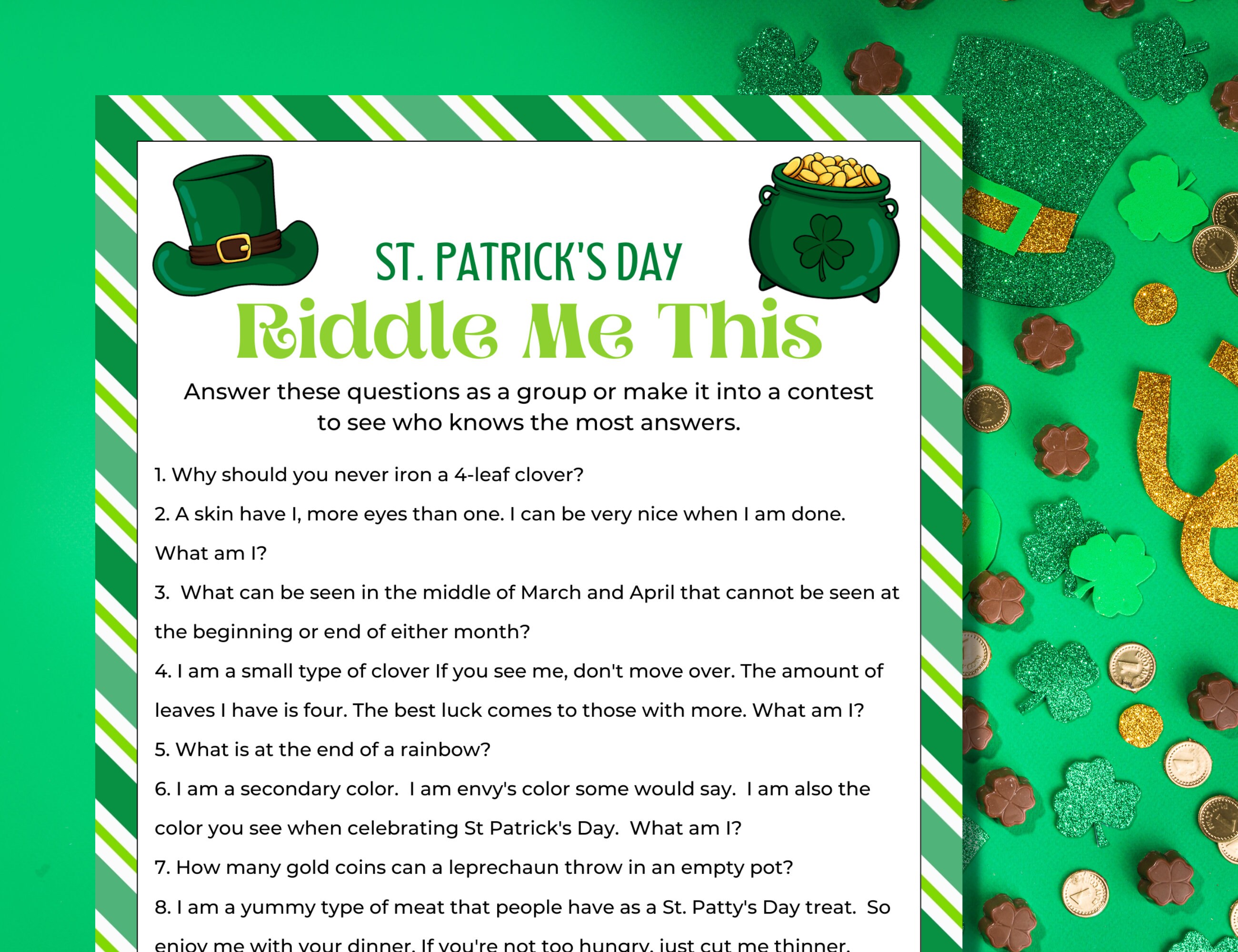 St Patrick's Day Riddle Me This Game, St Patrick's Day Riddle Game, St ...
