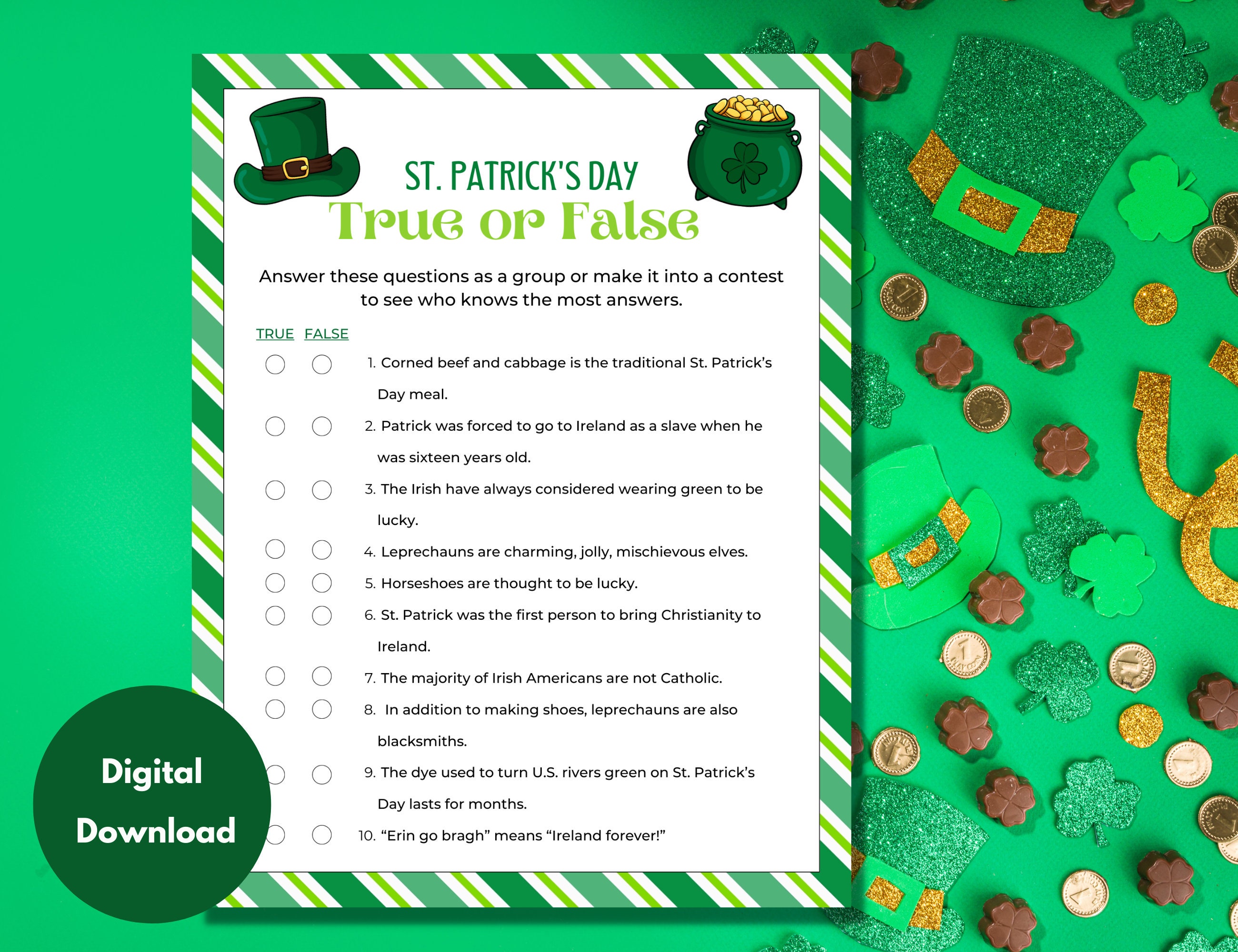 St Patrick's Day True or False Game, St Patrick's Day Trivia Game, St ...