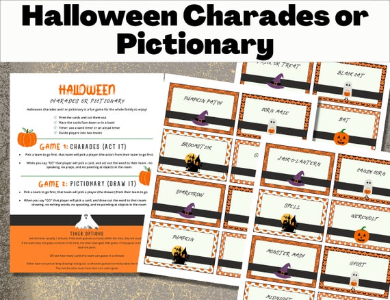 Halloween Charades Game Pictionary Game Halloween Party - Etsy