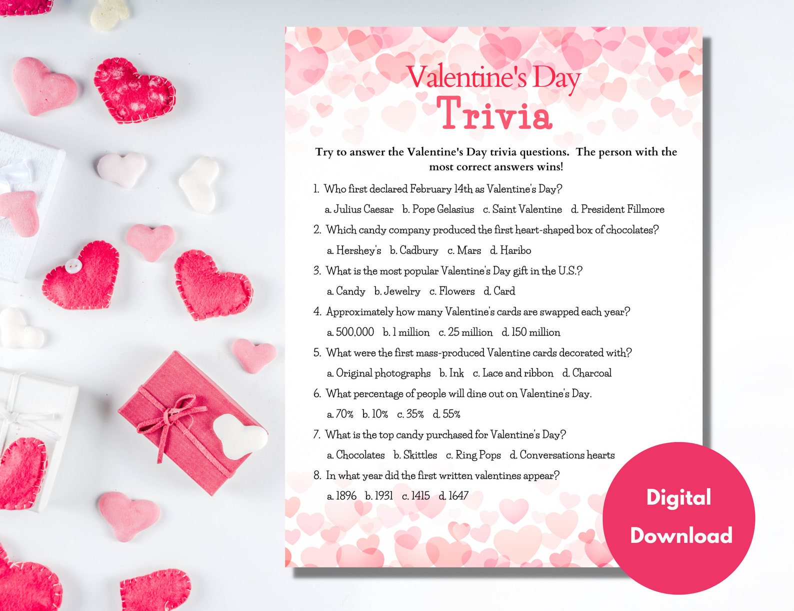 Valentines Day Trivia Game, Valentines Day Games, Valentines Day Party ...