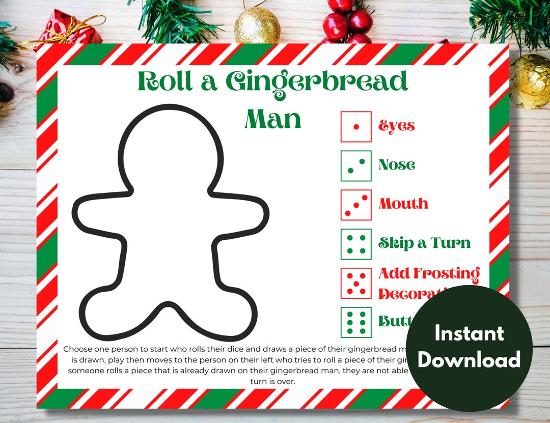 Roll a Gingerbread Man, Christmas Drawing Game, Dice Game, Christmas ...