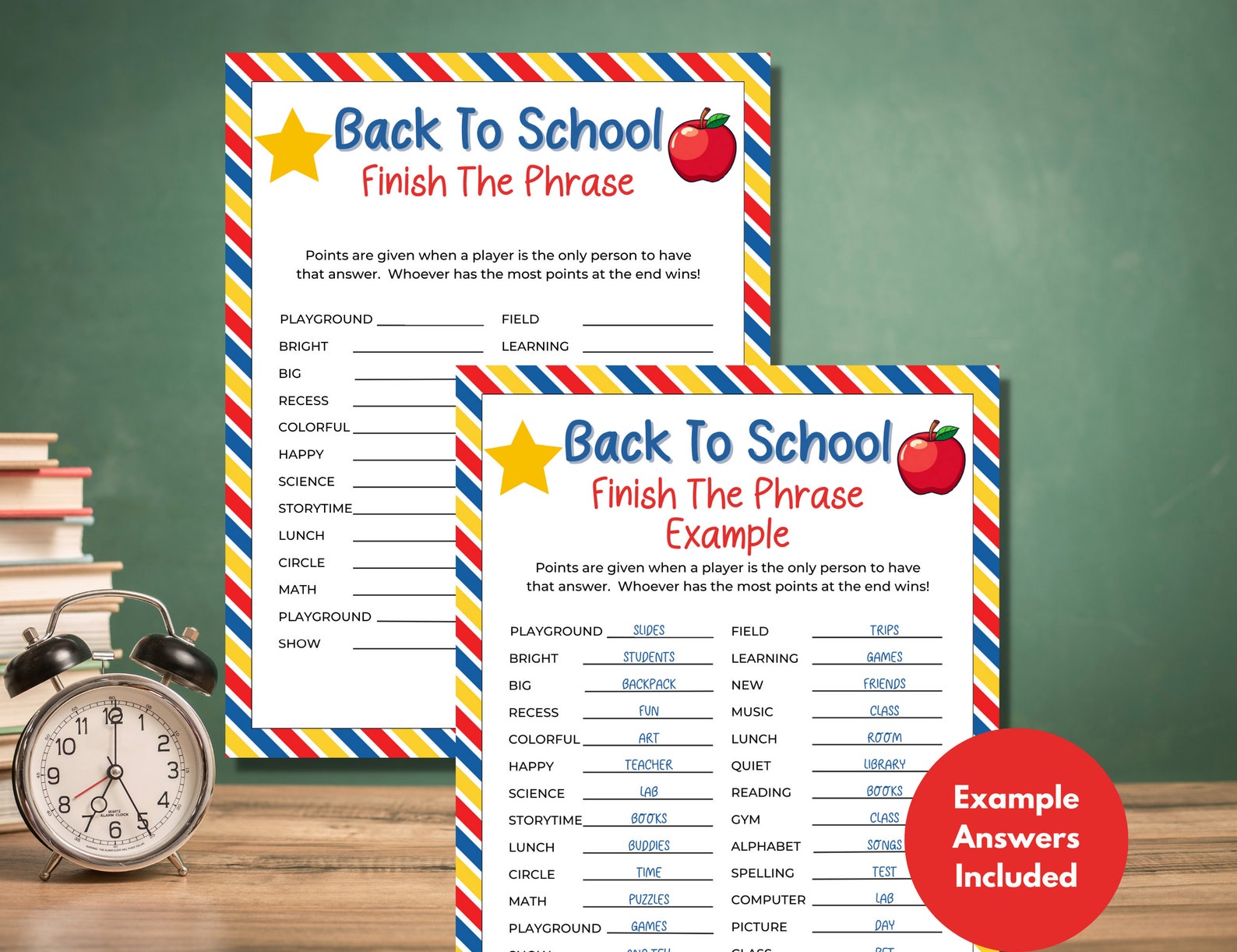 Back to School Finish the Phrase | Fill in the Blank | Back to School ...